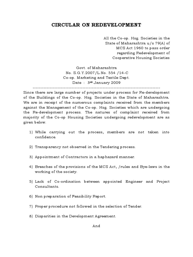 Circular On Redevelopment | PDF | Consent | Architect