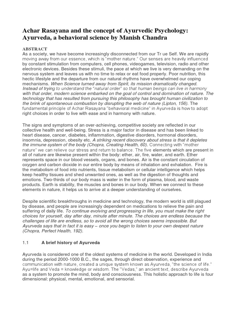 Achar Rasayana and The Concept of Ayurvedic Psychology | PDF | Ayurveda ...