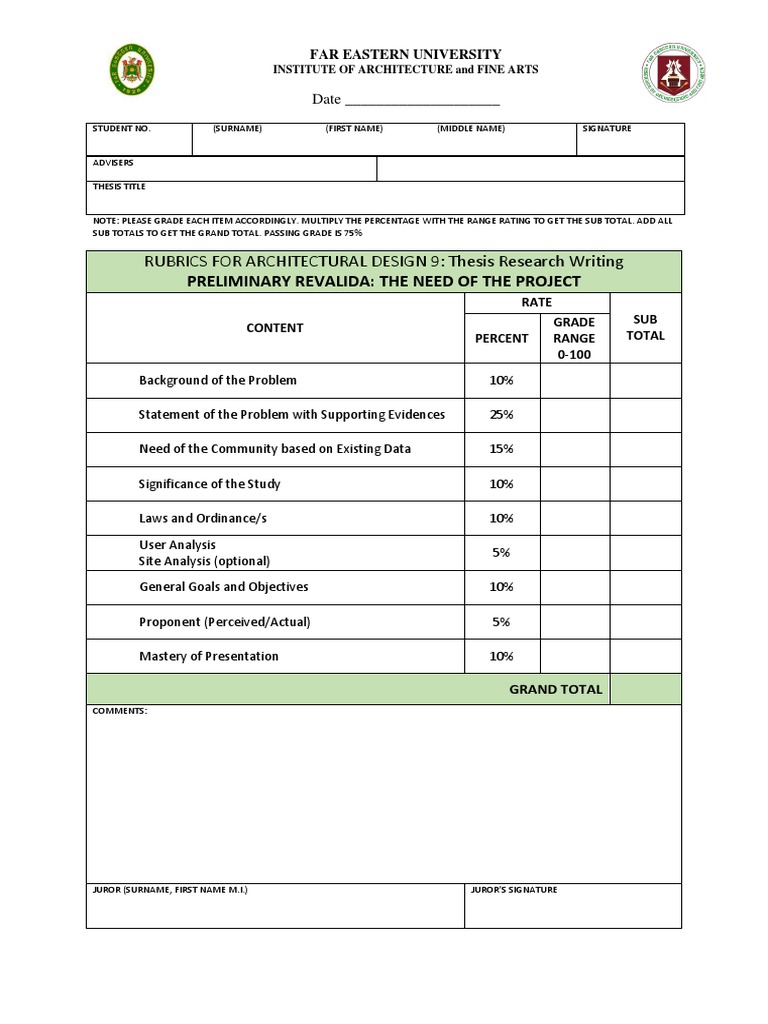 Architectural Thesis Rubric Guide | PDF