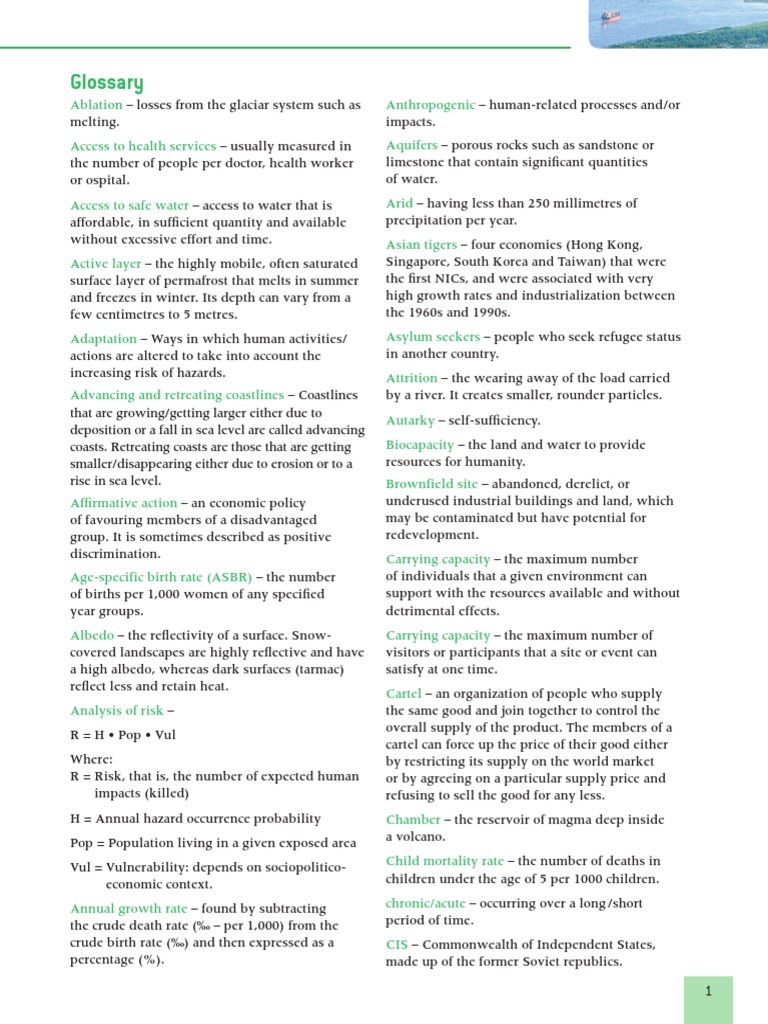 IB Geography Key Terms Glossary | PDF | Sustainability | Hazards