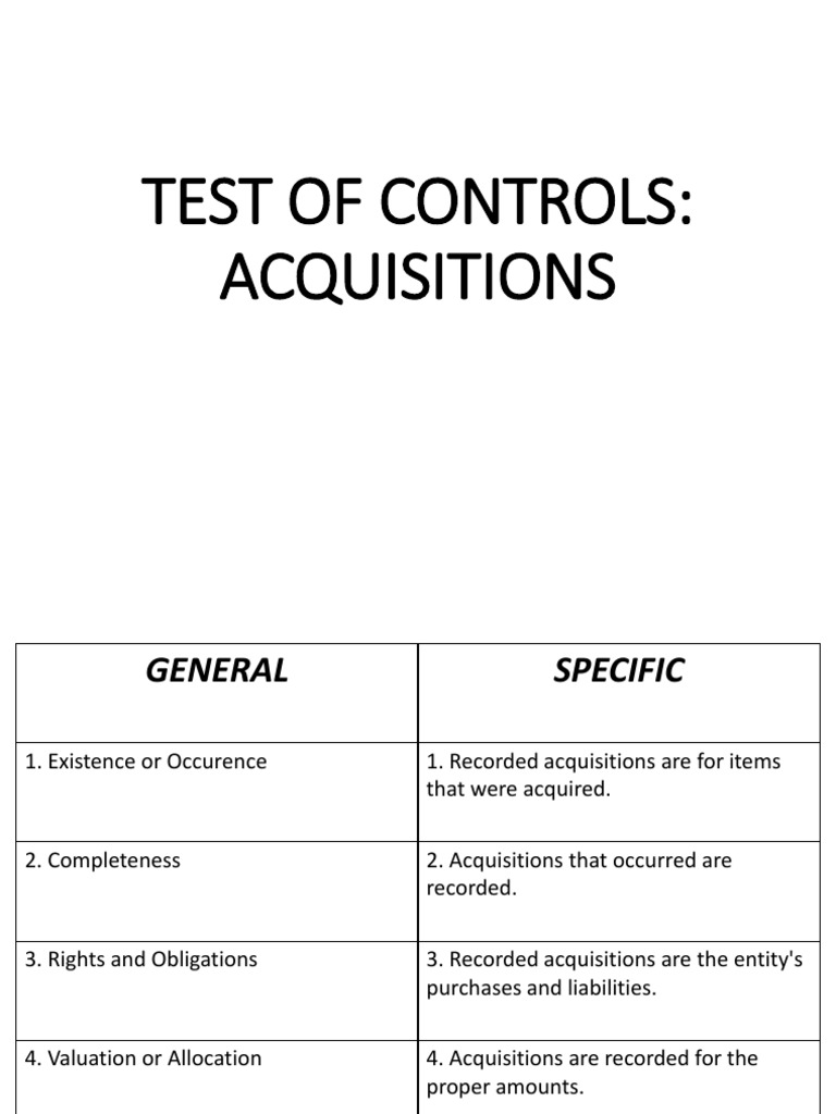 TEST OF CONTROLS: ACQUISITIONS TRANSACTIONS | PDF | Voucher | Mergers ...
