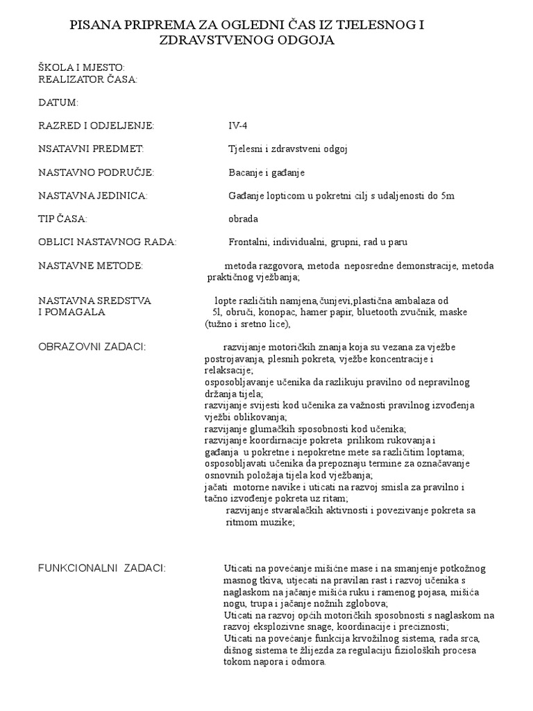 Ogledni Čas Moj TZK | PDF