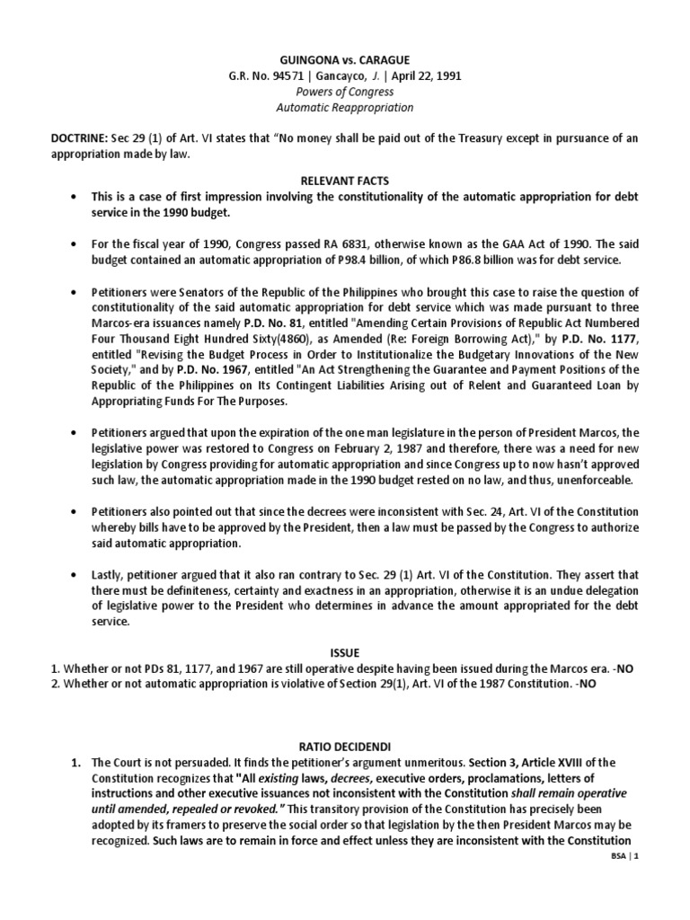 Automatic Appropriation for Debt Service Upheld | PDF | United States ...