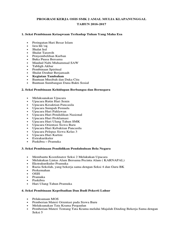 Program Kerja OSIS SMK 2 Amal Mulia 2016-2017 | PDF