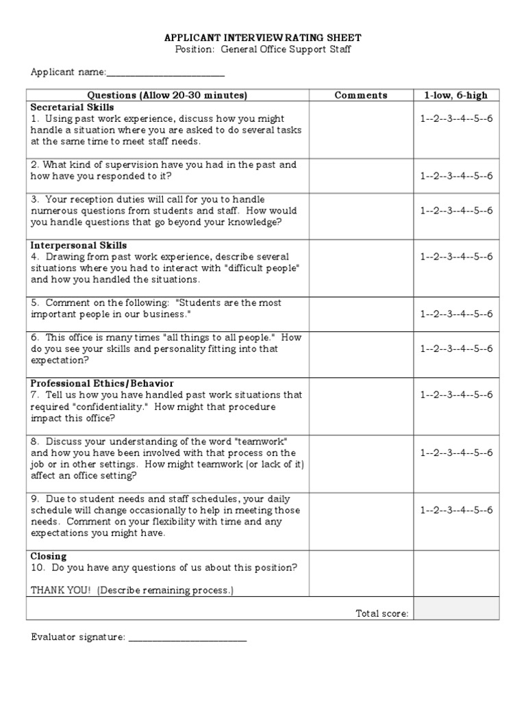 Applicants Interview Sheet | PDF | Career & Growth | Self-Improvement