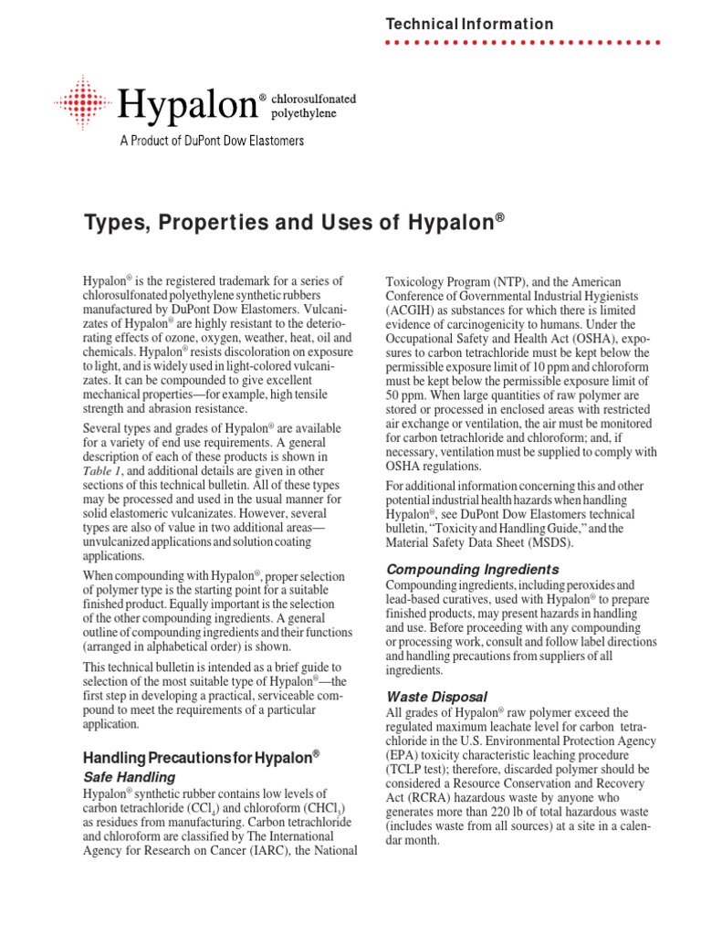 Types, Properties and Uses of Hypalon: Compounding Ingredients | PDF ...