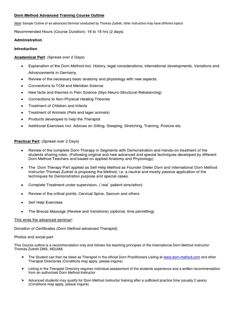 Dorn Method Advanced Training Course Outline | PDF | Massage ...