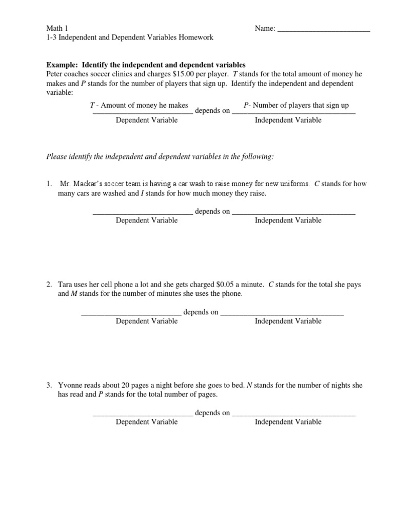 Lesson 1-3 Independent Dependent Variablemath | PDF | Teaching Mathematics