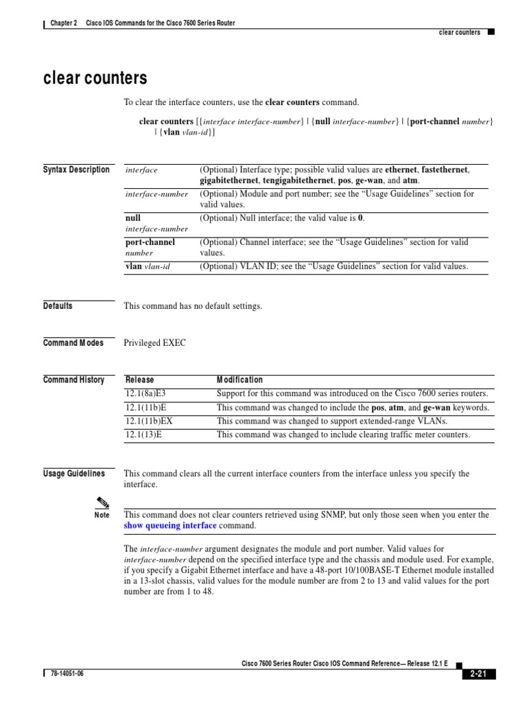 Clear Counters: Clear Counters ( (Interface Interface-Number) - (Null ...