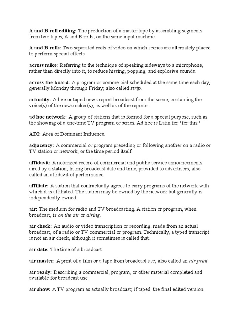 Broadcast Terminology Pdf Television Video