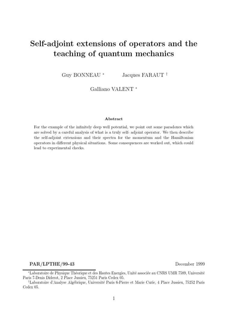 Self-Adjointness and Quantum Mechanics | PDF | Hilbert Space ...