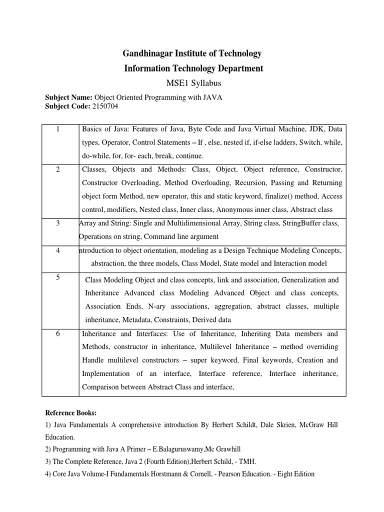 Oopj Mse1 Syllabus | PDF Oopj Mse1 Syllabus | PDF