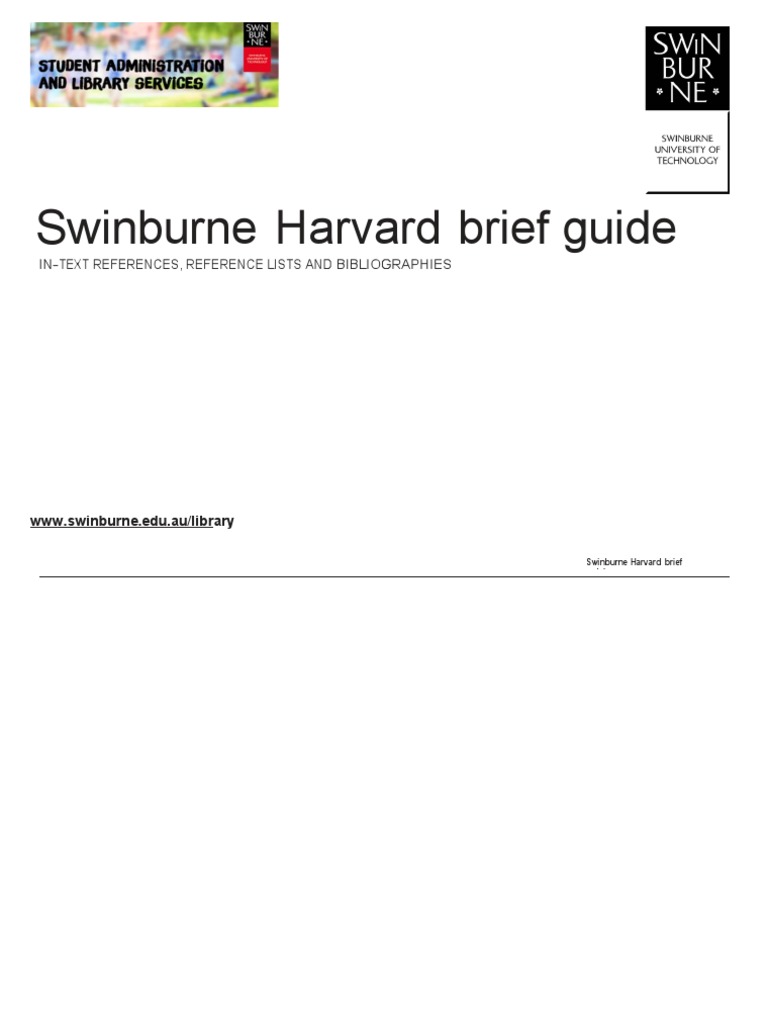 Swinburne Harvard Brief Guide In Text References Reference Lists and Bibliographies PDF Bibliography Web Page