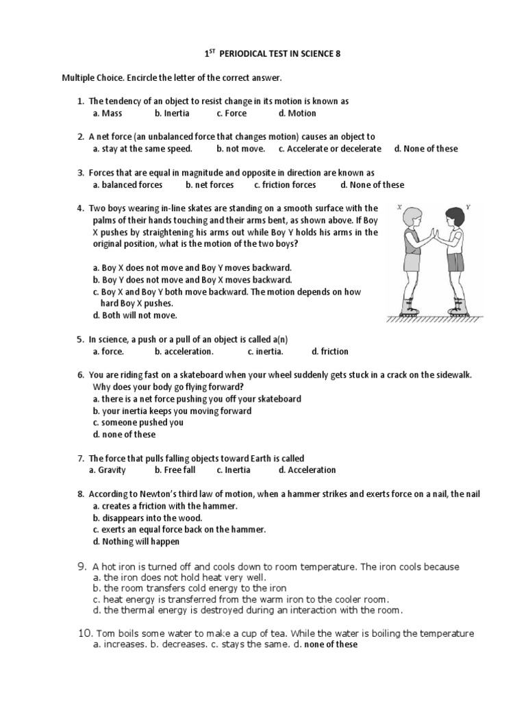 1 Periodical Test in Science 8 | PDF | Force | Newton's Laws Of Motion