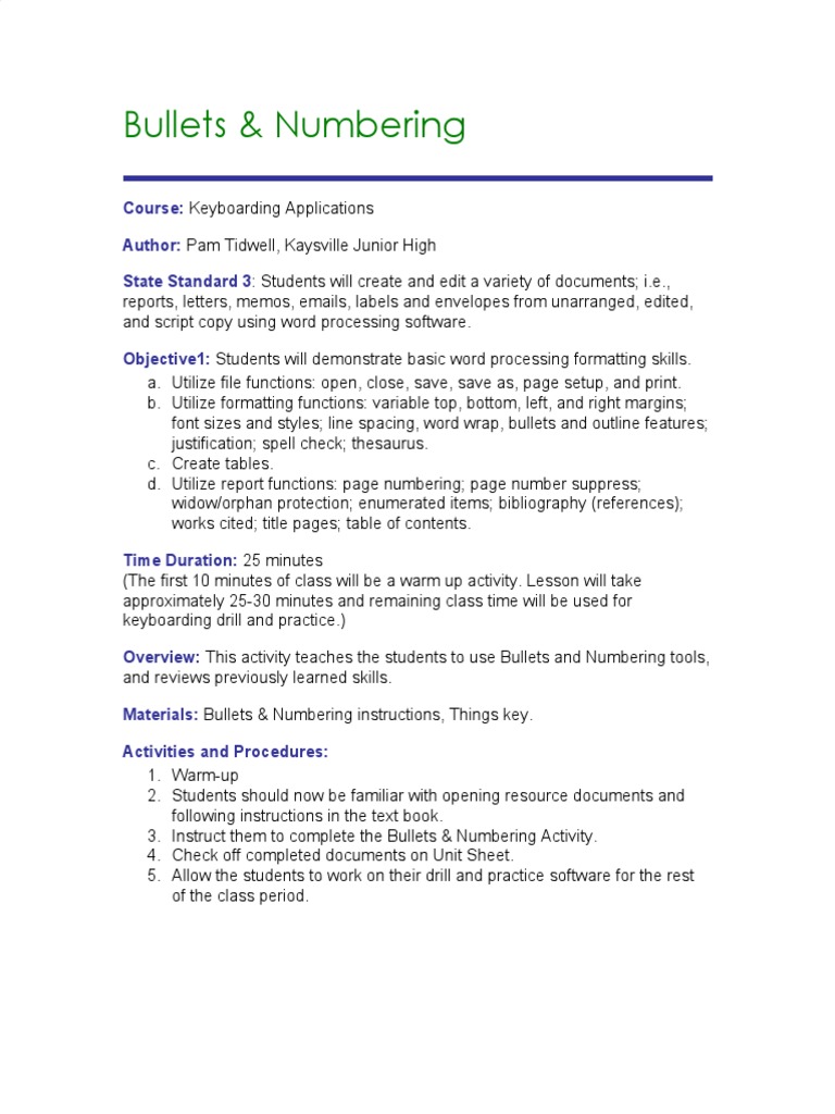 Bullets and Numbering in Word Processing | PDF