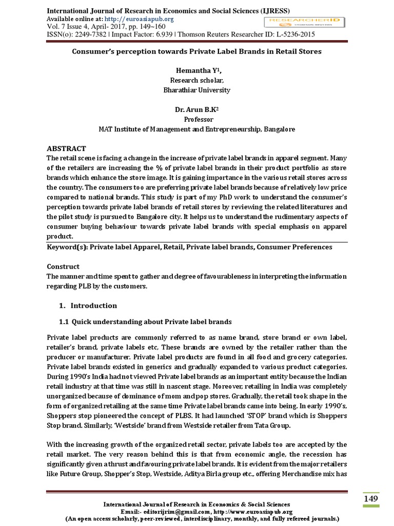 Consumer's Perception Towards Private Label Brands in Retail Stores: A ...