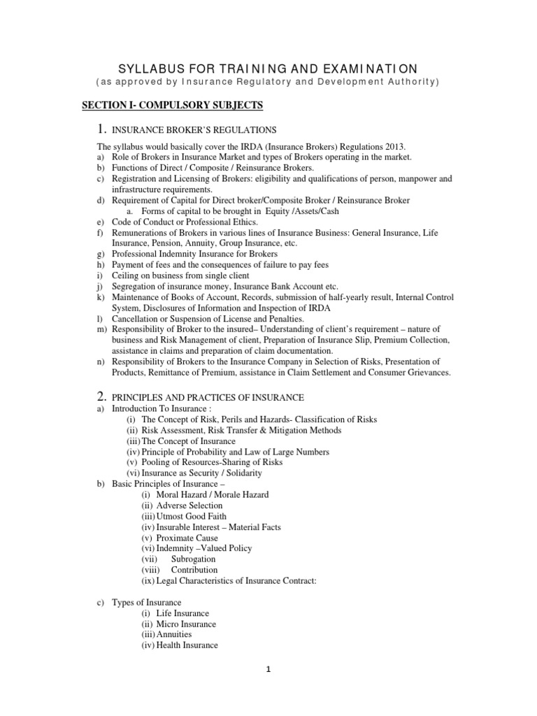Syllabus For Training and Examination | PDF | Reinsurance | Insurance