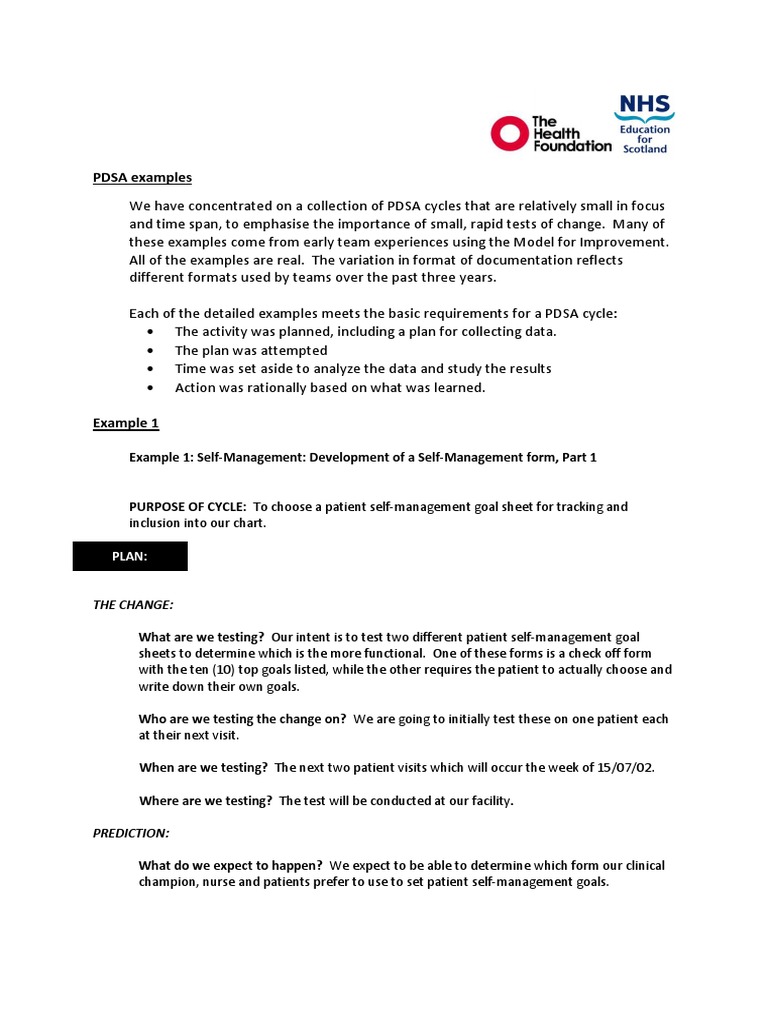 PDSA Examples: Plan | PDF | Nursing | Patient
