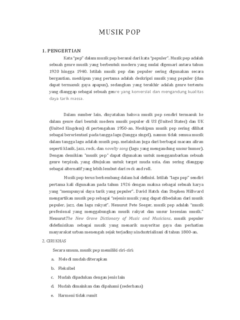 PERKEMBANGAN MUSIK POP DI INDONESIA | PDF