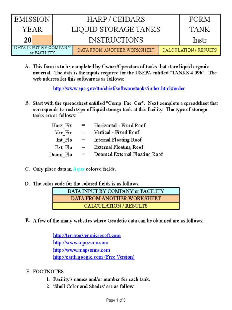 Emission Harp / Ceidars Form Year Liquid Storage Tanks Tank ...