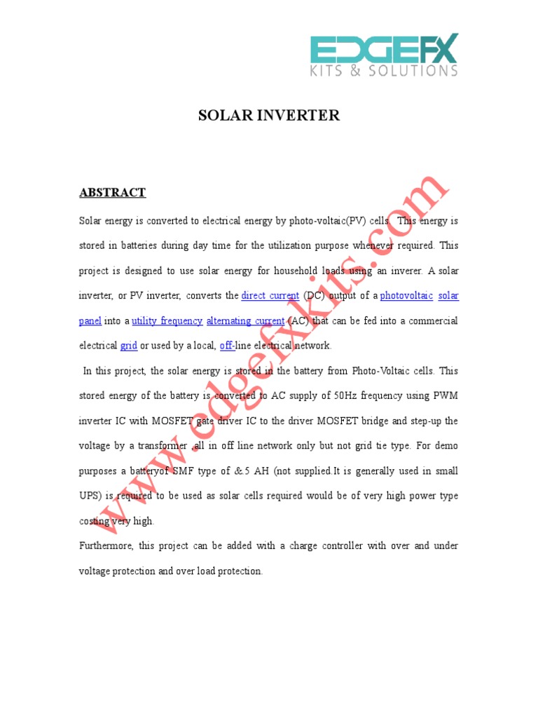 Solar Inverter: Direct Current Photovoltaic Solar Panel Utility ...