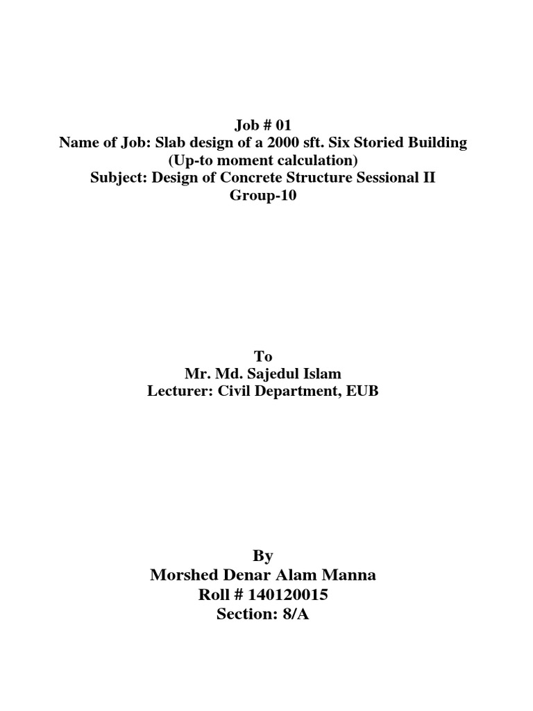 Moment Calculations for Slab Design of a Six Story Residential Building ...