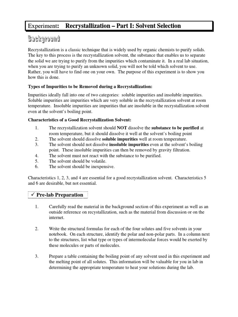 05 Recrystallization Part I Solvent Selection PDF | PDF | Solubility ...