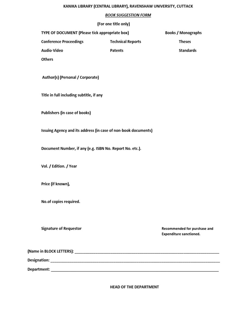 Book Suggestion Form | PDF
