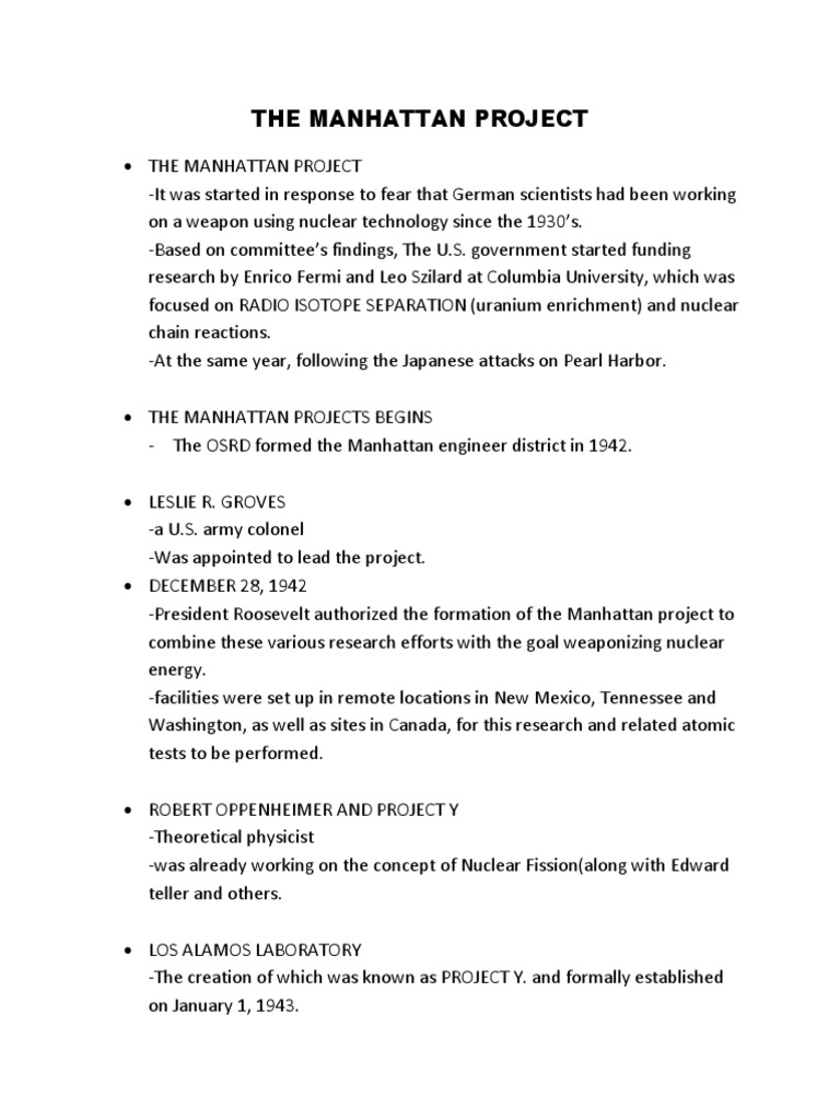 The Origins and Impact of the Secret Manhattan Project: A Summary of ...