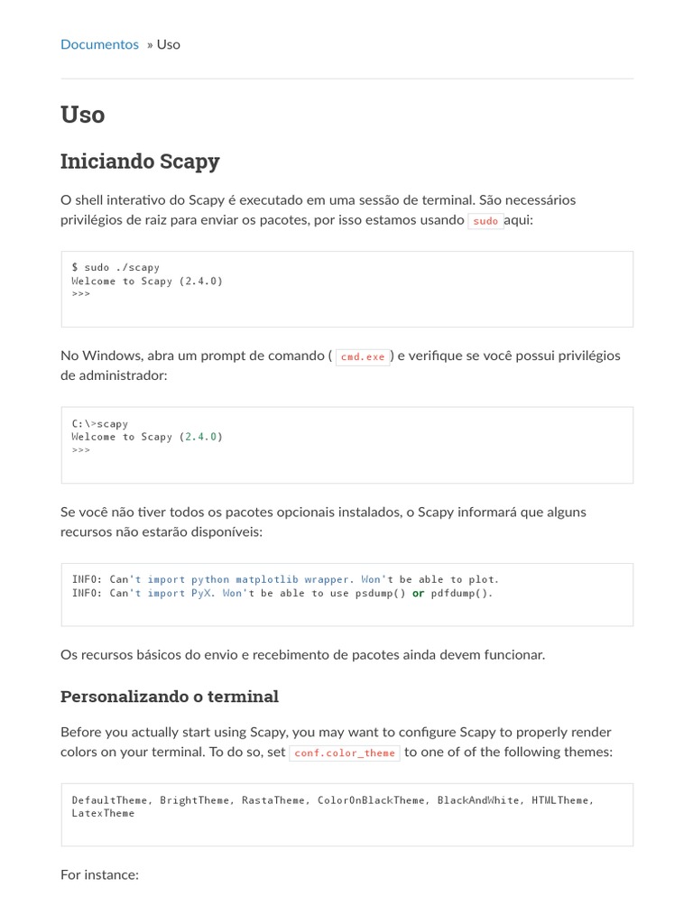 Uso - Documentação Do Scapy 2.4.3 | PDF | Protocolo de controle de ...