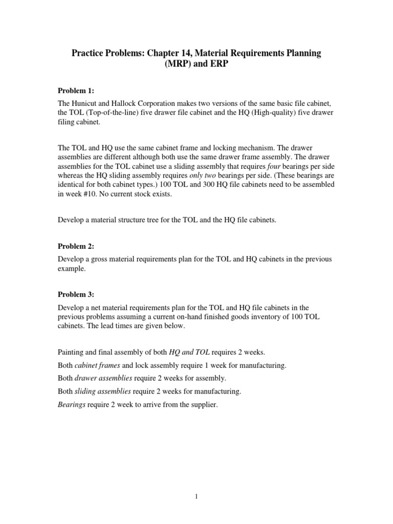 MRP Practice Problem | PDF | Inventory | Economic Sectors