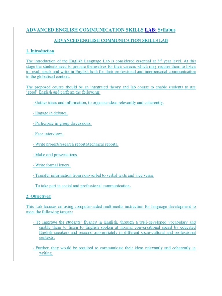 Advanced English Communication Skills Lab | PDF | Conversation ...