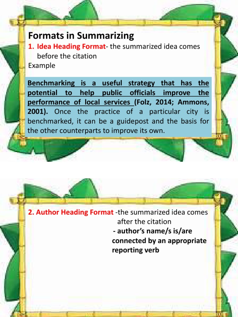 Formats in Summarizing: 1. Idea Heading Format | PDF | Syntax | Human ...