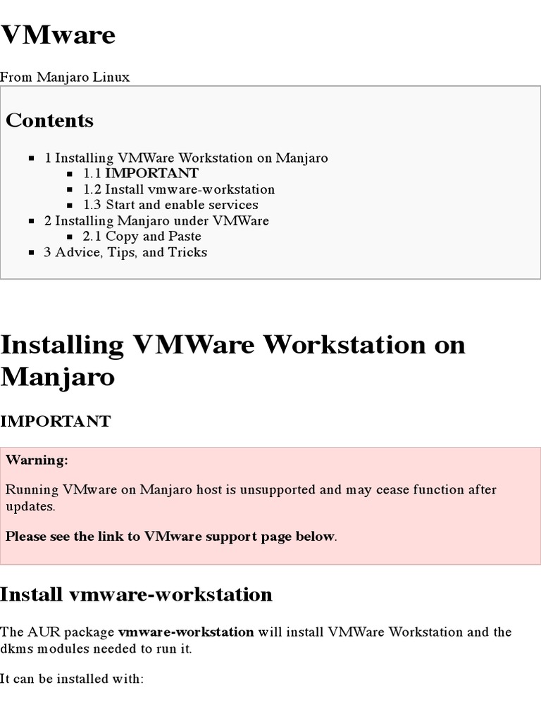 Install VMware on Manjaro Guide | PDF