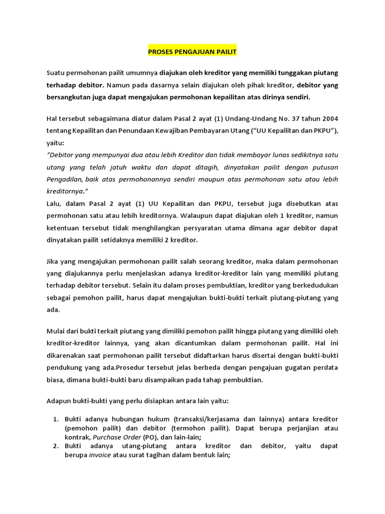 Proses Pengajuan Pailit | PDF