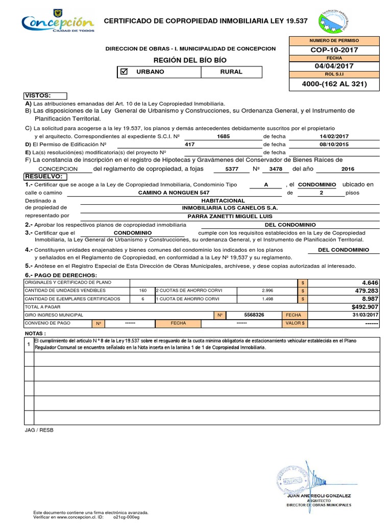 Certificado de Copropiedad Inmobiliaria | PDF | Condominio | Derecho ...