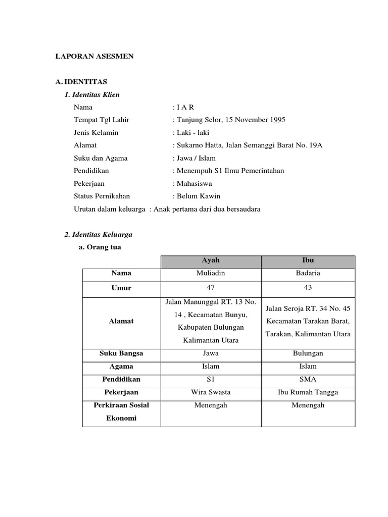 Laporan Asesmen Intervensi Individu | PDF