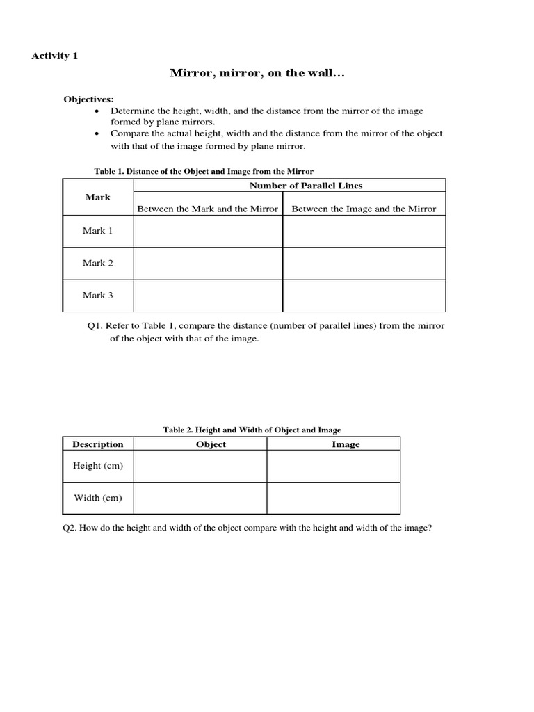 Science Grade 10 Activity 1 To 4 | PDF | Reflection (Physics) | Mirror