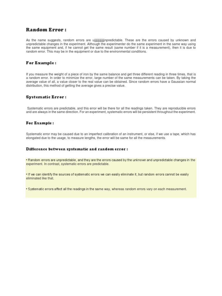 Random Error:: For Example | PDF | Observational Error | Measurement