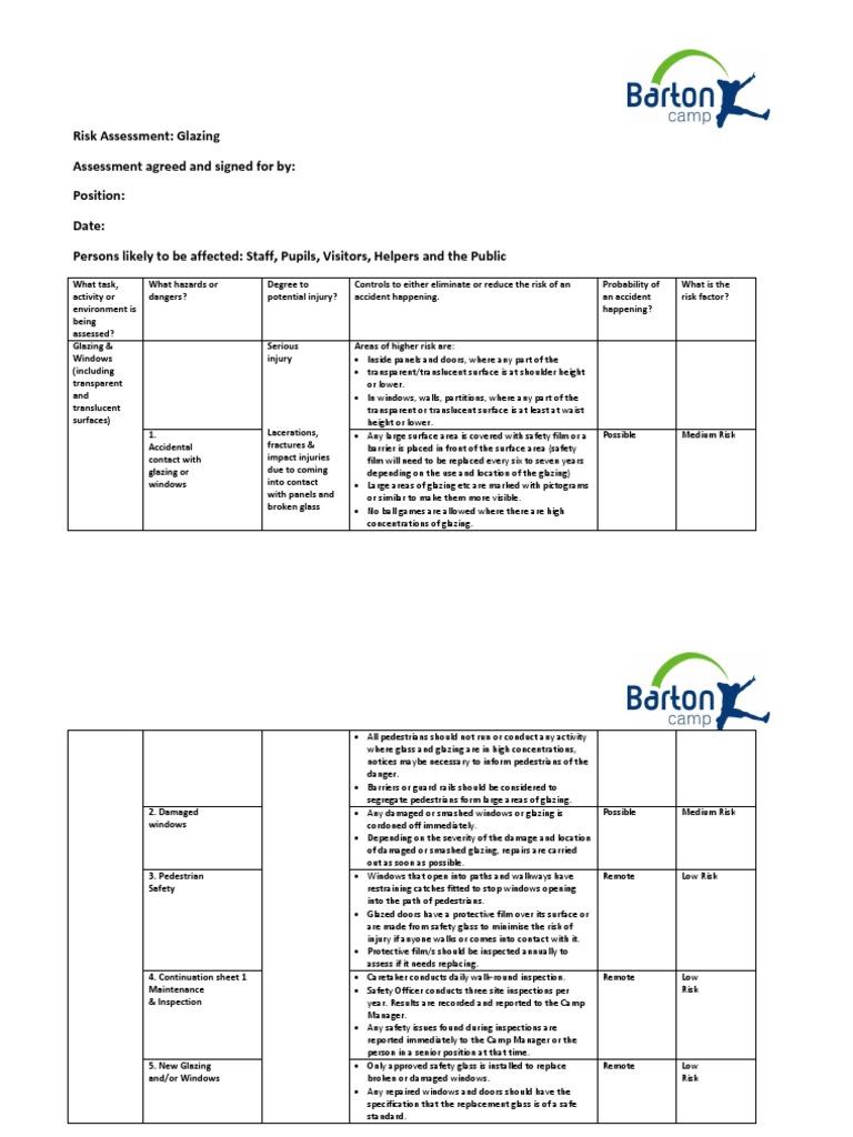 Risk Assessment - Glazing PDF | PDF | Window | Risk