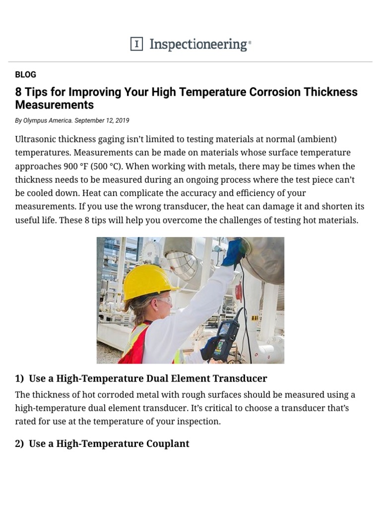 Tips For Conducting UT Thickness Measurements On Hot Equipment | PDF ...