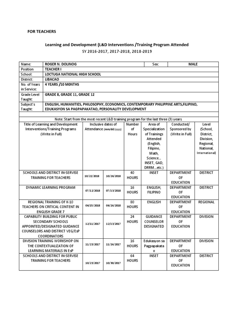 For Teachers Learning and Development (L&D Interventions /training ...