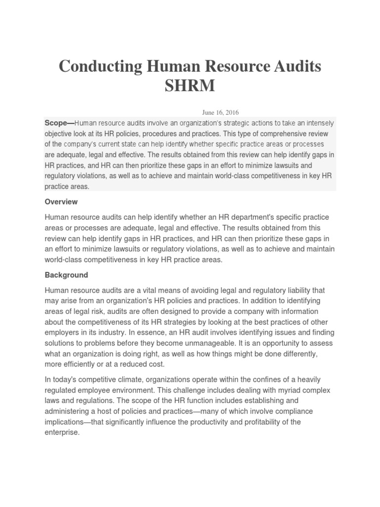 Conducting Human Resource Audits SHRM | PDF | Human Resources | Audit