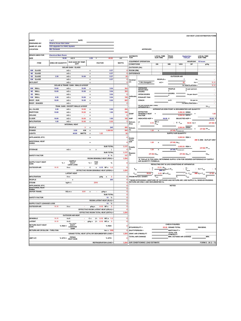 E20 Heat Load Estimation Form: DT Is Too High, Determine Supply CFM For ...