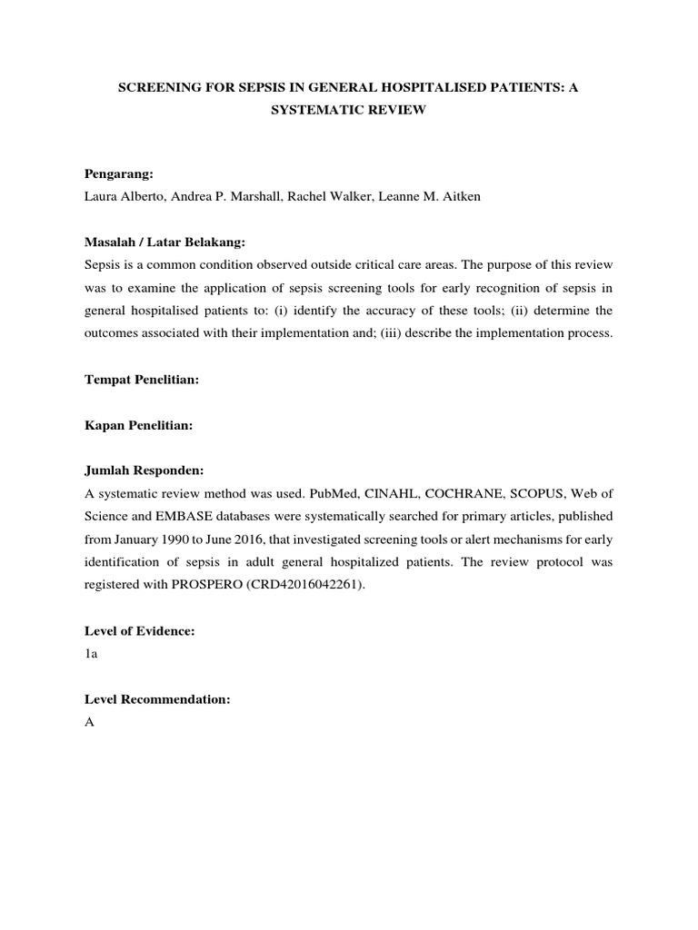 Sepsis Screening Tools in Hospitals | PDF