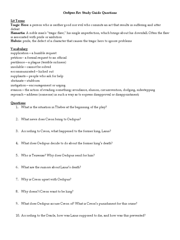 Student Edit Oedipus Rex Study Guide Questions | PDF