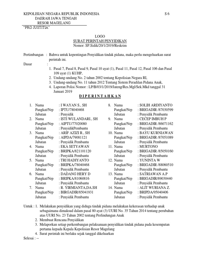 Surat Perintah Penyidikan Magelang | PDF