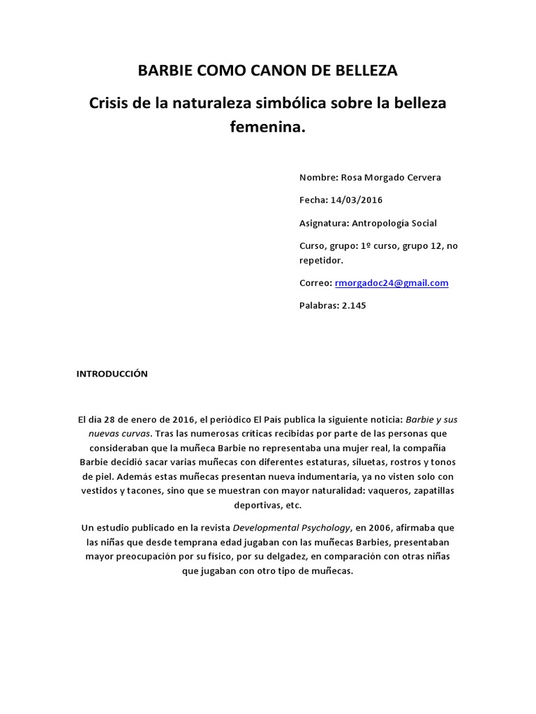 Barbie Como Canon de Belleza | PDF | Barbie | Mujer