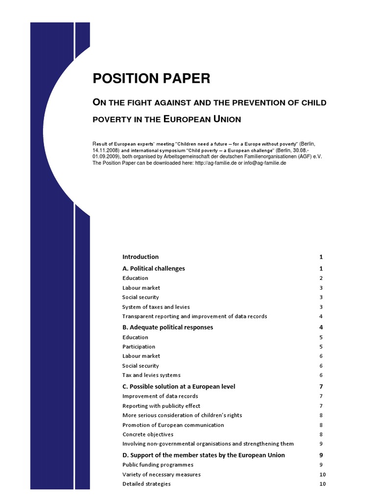 Position Paper: N The Fight Against and The Prevention of Child Poverty ...
