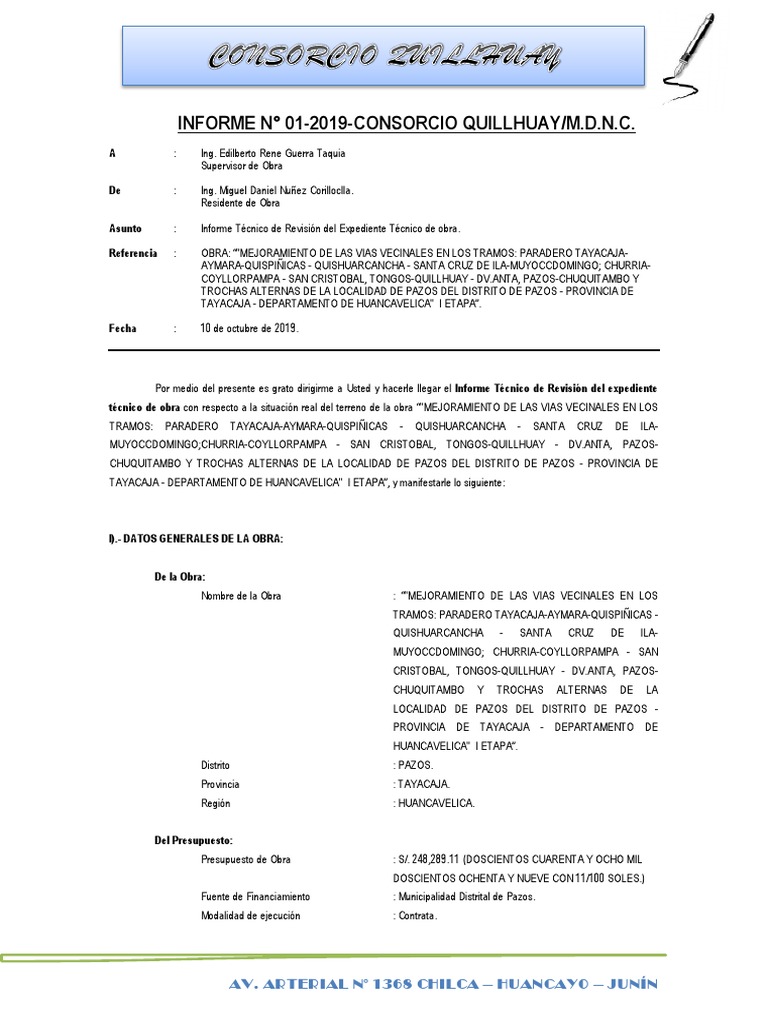 Informe de Revision de Expediente Tecnico de Obra | PDF | Presupuesto | Naturaleza